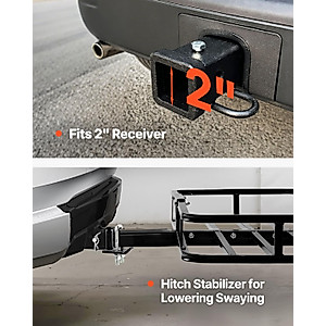 VEVOR 53 x 19 5 in Hitch Cargo Carrier, 500lb Capacity Trailer Mount Basket, Steel Luggage Carrier Rack Fits 2'' Receiver for SUV Truck Pickup with Net, Stabilizer, Straps, Black