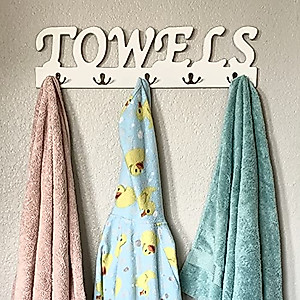White Towel Holder with 5 Antique Bronze Double Towel Hooks for Your Wall