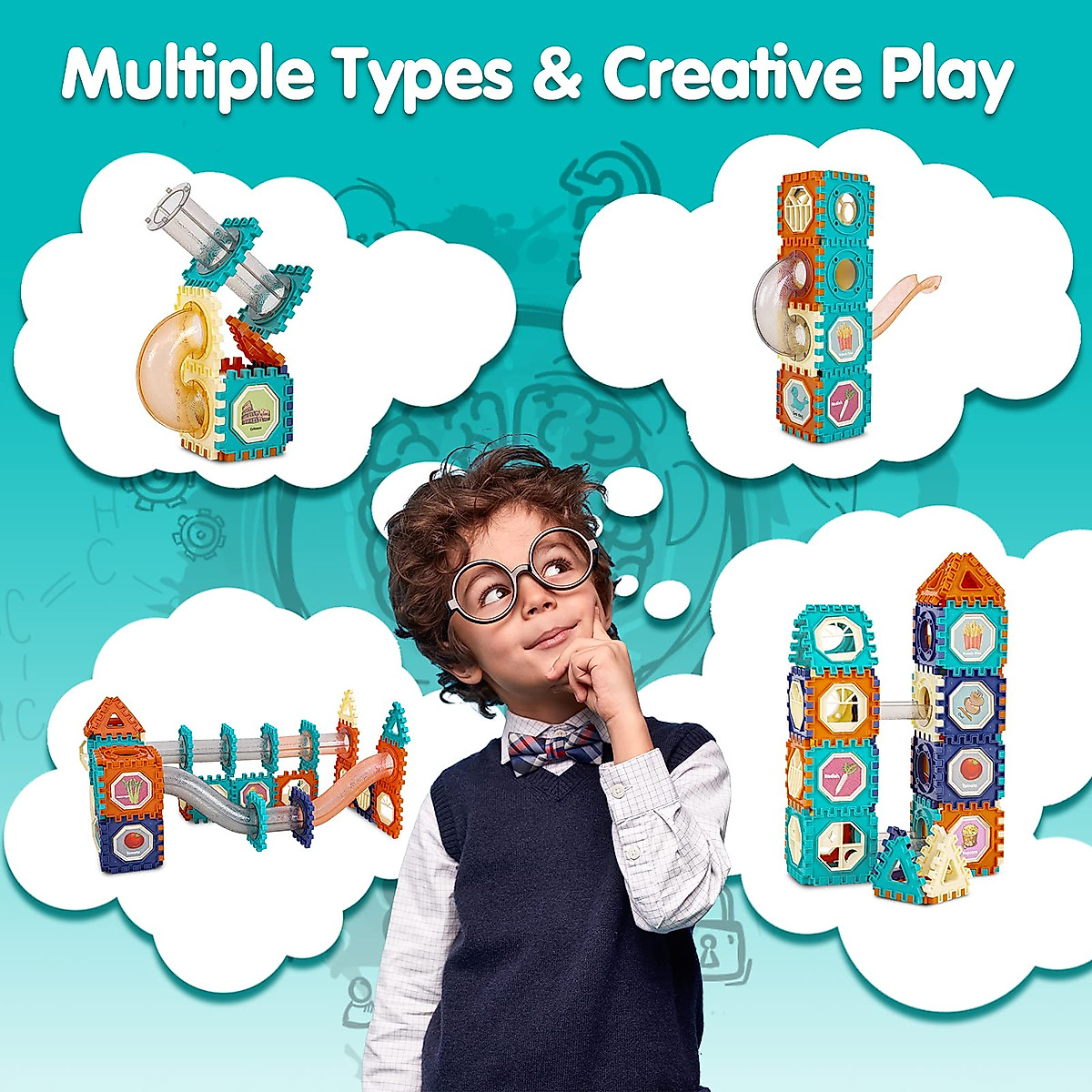 Moonsteps STEM Building Blocks Set for Kid, 156pcs Snap Tiles Building Toys for Kids Ages 4-8, Early Educational Building Kit for Girls & Boys, Christmas Birthday Gift for Toddler/Boy/Girl