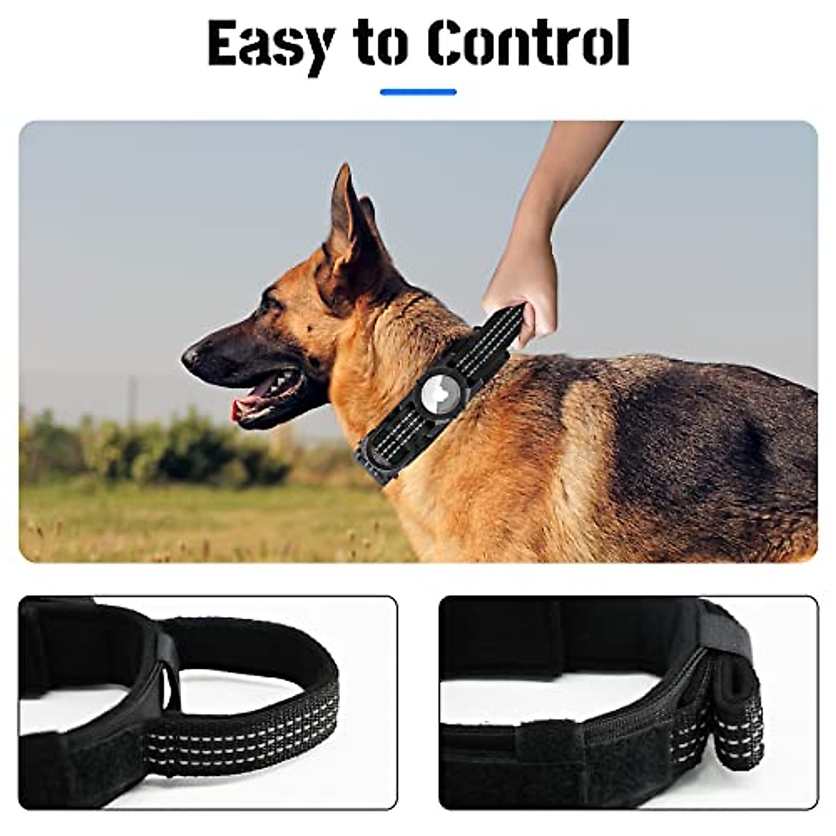 Tieuwant Tactical AirTag Dog Collar, Adjustable Air Tag Dog Collar, Military Training Nylon Dog Collar with Apple AirTag Holder and Control Handle for Medium Large Dogs (L, Black)
