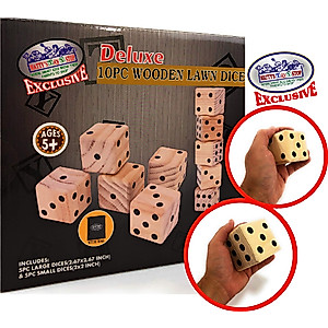 Matty's Toy Stop Deluxe 10pcs Wooden Lawn Dice Set - Features 5 (2.75") and 5 (2") Large Wooden Dice with Storage Bag