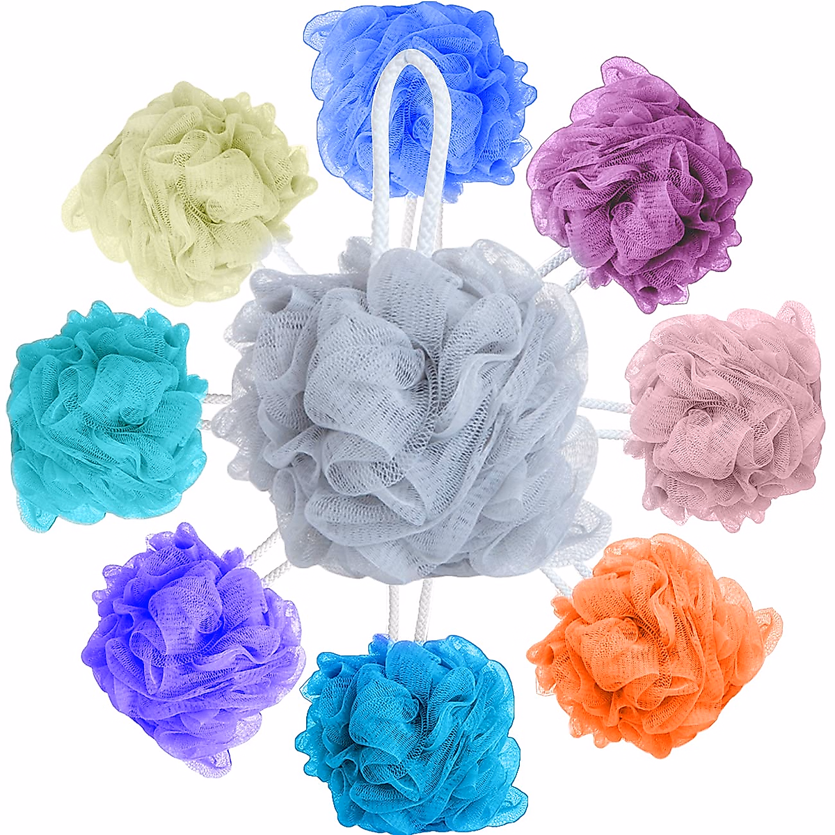 10-Pack Bath Loofah Shower,Colorful Exfoliating Body Scrubber,Mesh Pouf Body Wash,Eco-Friendly Loofah Bath Sponge for Women,Men and Kids Bathroom