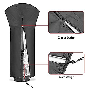 J&C Patio Heater Cover-Black Waterproof Dust-Proof Durable Veranda Outdoor Heater Cover with Zipper for Round Stand Up Patio Heater (86x19x33in)
