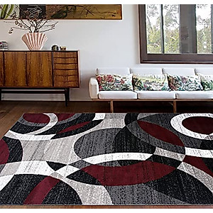 Rugshop Contemporary Abstract Circles Perfect for high Traffic Areas of Your Living Room,Bedroom,Home Office,Kitchen Easy Cleaning Area Rug 5'3" x 7'3" Red