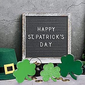 Whaline 3Pcs St. Patrick's Day Wooden Signs Glitter Green Shamrock Table Ornaments Lucky Clover Table Centerpieces Irish Holiday Decorative Table Centerpieces for Home Fireplace Tiered Tray Decor