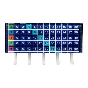 Multiplication Table Mail Holder Organizer and Key Hooks PU Front, Self Adhesive Key Rack with 5 Hooks Perfect for Entryway, Hallway，Bathroom ，Kitchen