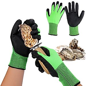 Palksky Oyster Shucking Gloves, Oyster Shucker Tool Protectors Handguard, Oyster Opener Machine Kit, Easy to Use Oyster Holders Seafood Tool (Green-Black