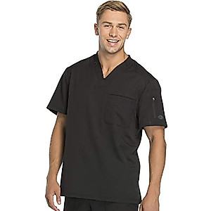 Dickies Dynamix Scrubs for Men, Athletic-Inspired V-Neck Chest Pocket Scrub Top with Four-Way Stretch and Moisture Wicking DK610, L, Black
