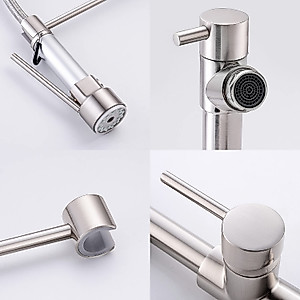 Qomolangma Contemporary Kitchen Faucet with Pull Down Sprayer, Stainless Steel Single Handle Spring Kitchen Sink Faucets with Sprayer, with Deck Plate, Brushed Nickel