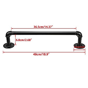 Sumnacon 16 Inch Industrial Iron Pipe Towel Rack Holder - Heavy Duty Rustic Hand Towel Bar, Vintage Style Grab Bar/Door Handle for Bathroom, Kitchen with Screws, Black