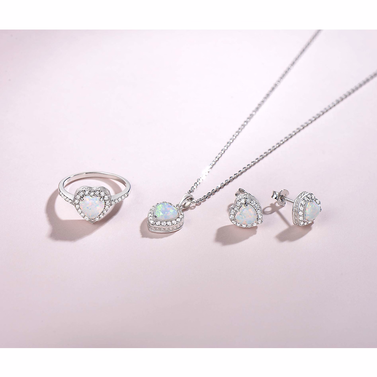 FANCIME October Birthstone Necklaces for Women Sterling Silver Necklace Heart Necklace Opal Necklaces for Women