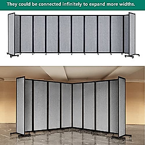 Artigwall Aluminum Alloy Room Divider 180 Portable Wall Partition | Freestanding Office Divider | Folding Privacy Screen | Locking Wheels | Temporary Room Separator | 5 Panels (5, Light Grey)