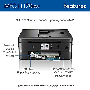 Brother MFC-J1170DW Wireless Color Inkjet All-in-One Printer with Mobile Device Printing, NFC, Cloud Printing & Scanning, Refresh Subscription and Amazon Dash Replenishment Ready