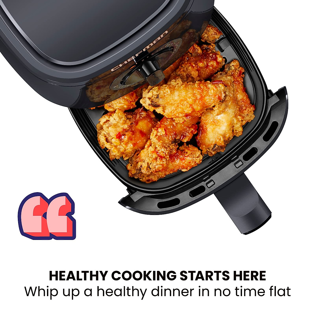 Chefman TurboFry 2-Quart Air Fryer, Dishwasher Safe Basket & Tray, Use Little to No Oil For Healthy Food, 60 Minute Timer, Fry Healthier Meals Fast, Heat And Power Indicator Light, Temp Control, Grey