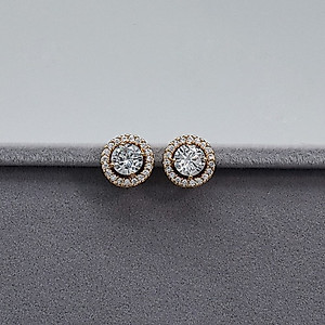 UDYLGOON Round Earrings Necklace Bracelet Jewelry Set for Women Bridal Bridesmaid Party Prom Daily Wedding (Rose Gold)