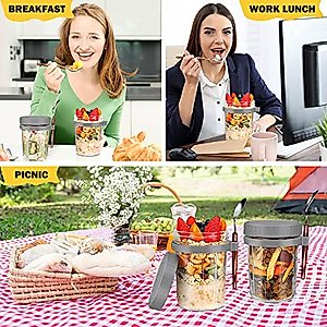 Bupto 4 Pack Overnight Oats Containers with Lids and Spoons, 16 oz Airtight Overnight Oats Jars with Measurement Marks Salad Jars for Cereal Milk Yogurt Vegetable Fruit On the Go Container (4 grey)