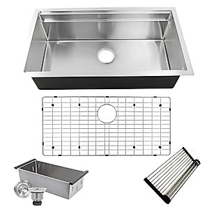 Nantucket Sinks' SR-PS-3620-16 - 36 Inch Pro Series Large Prep Station Single Bowl Undermount Stainless Steel Kitchen Sink with Compatible Accessories