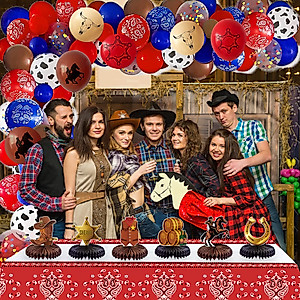 133pcs Western Cowboy Birthday Party Decoration Supplies Western Themed Party Decorations include Balloon Arch Garland & Honeycomb Centerpieces Tablecloth Cake Toppers for Father's Day Decorations