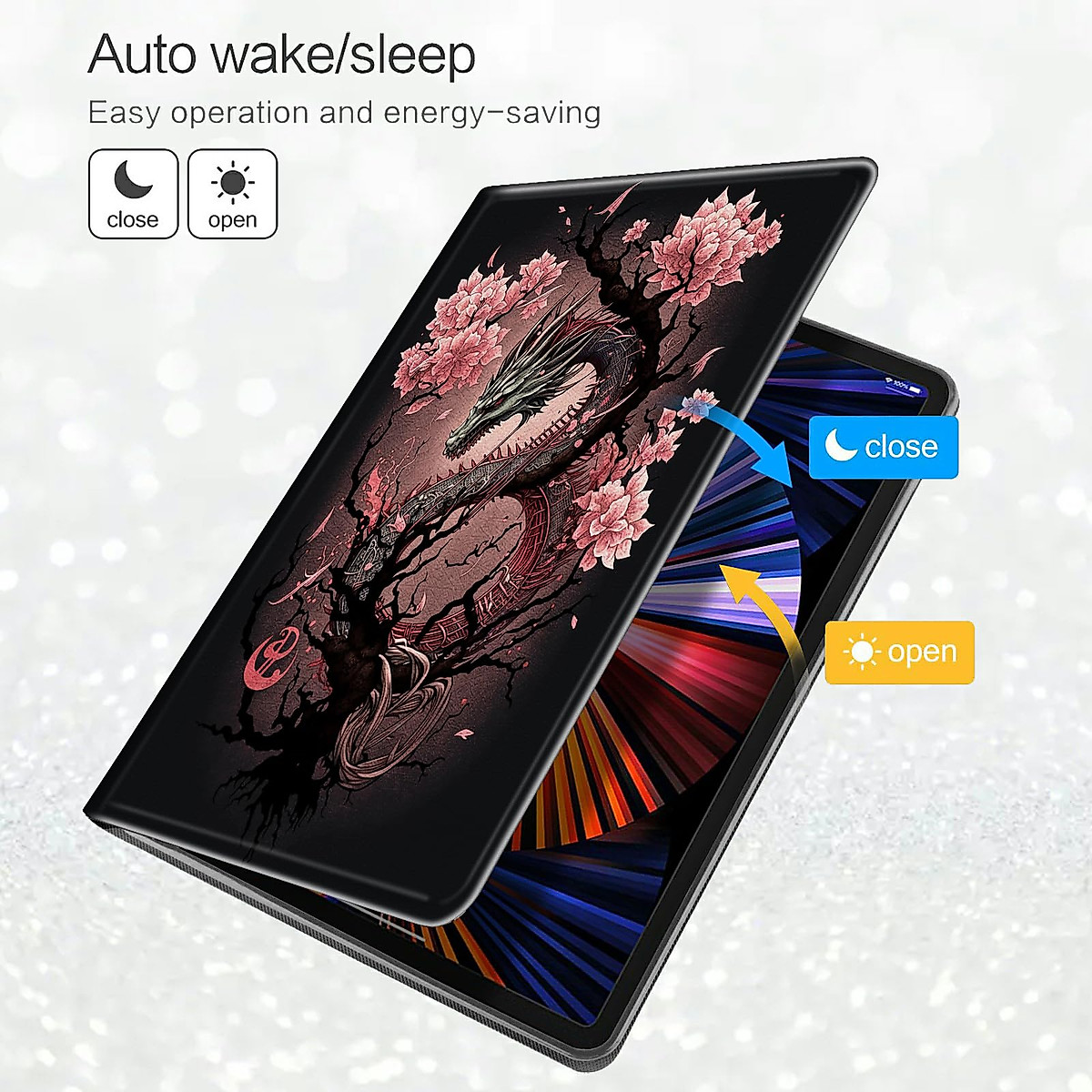 Case for Samsung Galaxy Tab S8 11 inch 2022 /Tab S7 2020, Slim PU Leather Multi-Angle Smart Folio Stand Cover with Auto Wake Sleep, Cherry Blossom Dragon