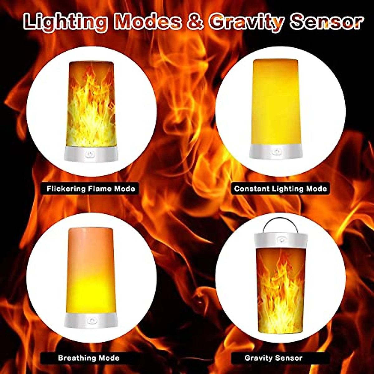 LED Flame Lights, Battery Operated Flameless Candles, Flickering Fake Fire Lamps with Remote Control and Timer, Waterproof Outdoor Flame Lights with Gravity Sensing for Fireplace/Party/Garden/Bar
