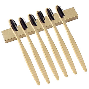 SourceTon Pack of 12, Natural Bamboo Toothbrushes, Soft Bristles Charcoal Bamboo Toothbrush