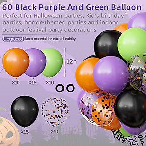 OuMuaMua 62PCS Halloween Party Balloons Decorations, 12 Inch Black Orange Green Purple Balloons Confetti Balloons for Kids Halloween Party Decorations Birthday Baby Shower Bachelorette Favors Supplies