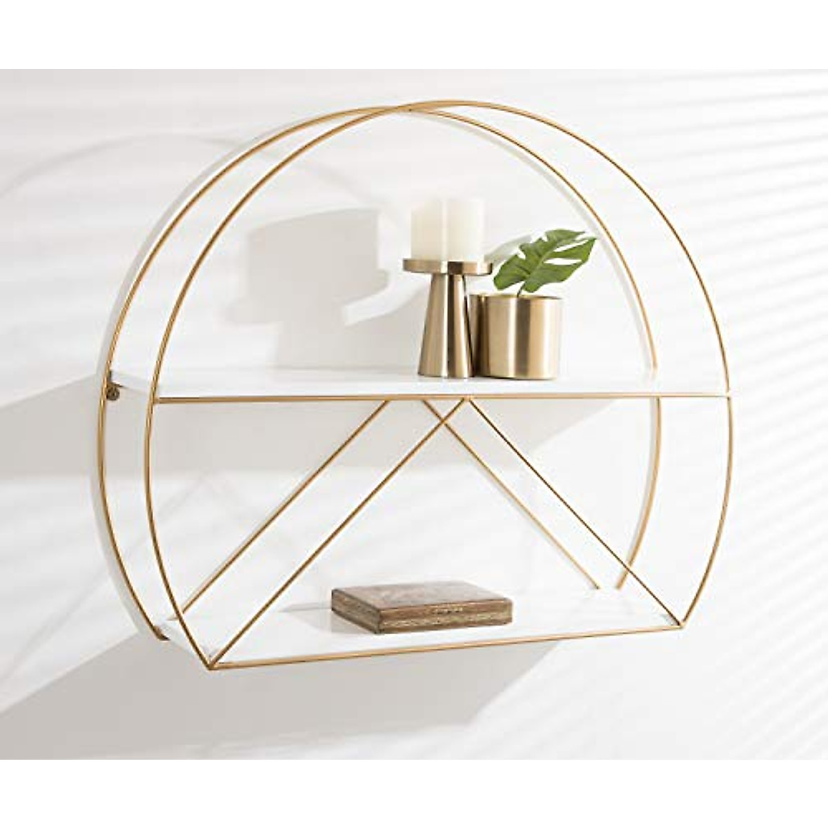 Kate and Laurel Delmar Modern Wall Shelf, 26 x 21, White and Gold, Glamorous Geometric Wall Decor