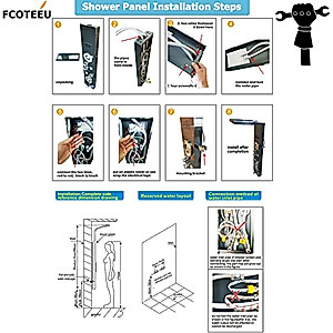 FCOTEEU Multi-Function Shower Panel with Temperature Display,LED Rainfall Waterfall Shower Head 2 Rain Massage Jets and 2 Mist Spray Shower Panel Tower System,Black