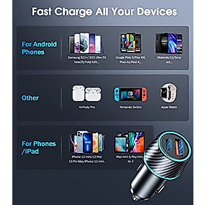 Car Charger, USB C Car Charger Adapter, 48W iPhone 14 Pro Max Car Charger, udaton Durable Dual Port Delivery Cigarette Lighter USB C Car Charging Block Compatible for Apple Watch iPhone 14 13 Pro Max