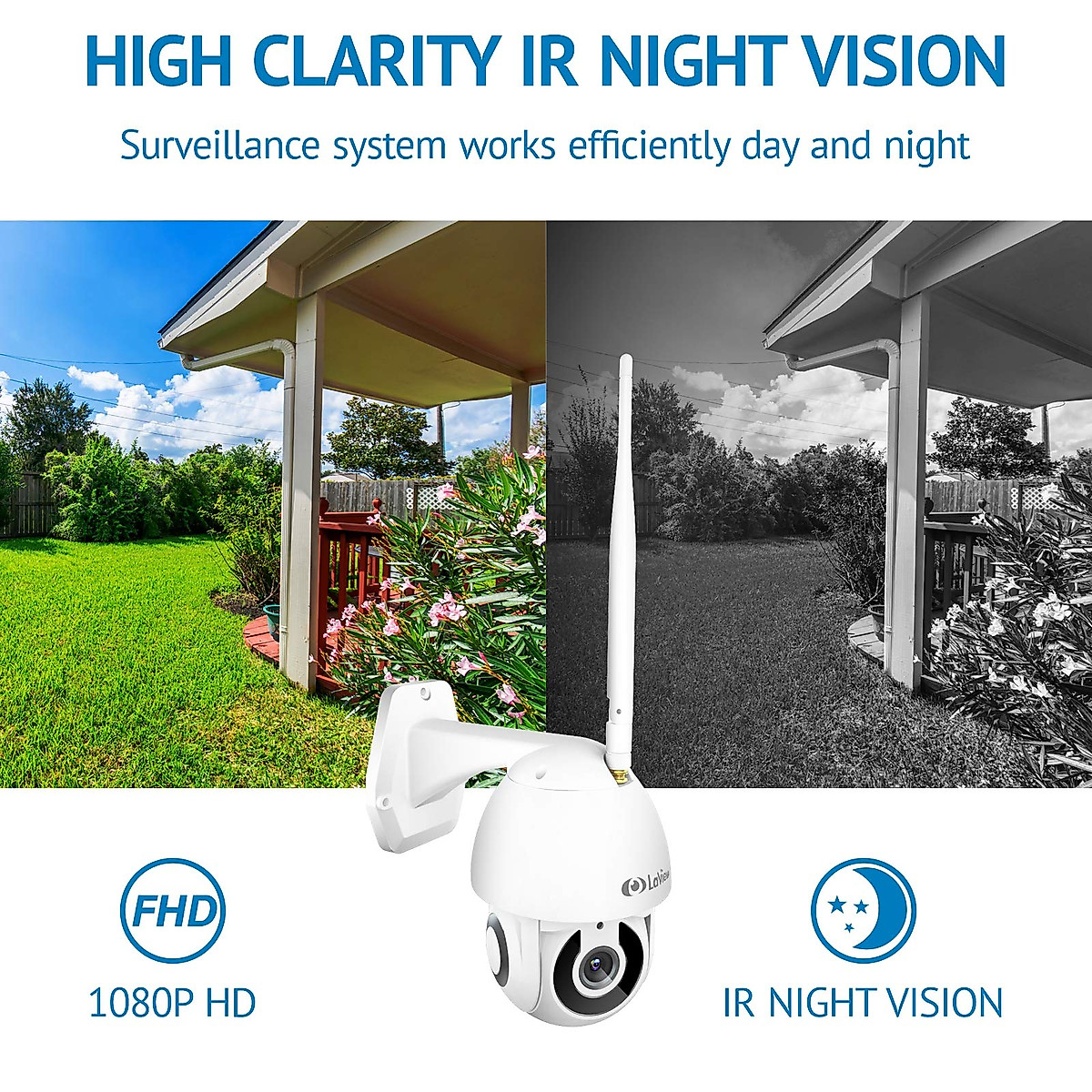 LaView Security Camera Outdoor,1080P HD Wi-Fi Home Security Cameras with Pan/Tilt 360 View,Night Vision,2-Way Audio,IP65,Motion Detection Activity Alert,Easy Set Up,USA Cloud Service with Alexa