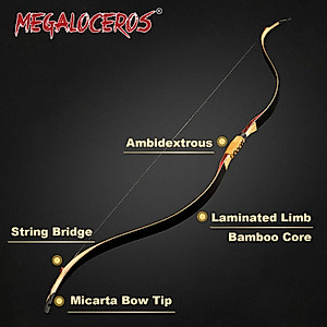 Megaloceros Archery 52" Recurve Bow Handmade Laminated Longbow Traditional Bow and Arrows Ambidextrous Horsebows Set for Hunting Target Shooting 30lbs