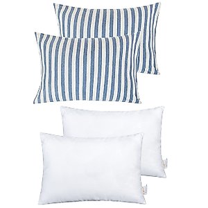 NTBAY 2 Pack Cotton 13" x18" Pillows with Toddler Organic Cotton Pillowcases, Soft Kids Crib Pillows for Sleeping with Envelope Closure Baby Travel Pillow Cases in Daycare Preschool, Blue Striped