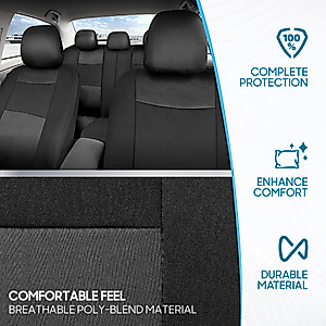 BDK PolyPro Car Seat Covers Full Set in Charcoal on Black – Front and Rear Split Bench for Cars, Easy to Install Cover Set, Accessories Auto Trucks Van SUV