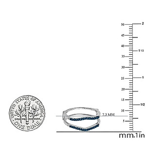 Dazzlingrock Collection Round Blue Diamond Wedding Enhancer Guard Ring for Women in 14K White Gold, Size 6