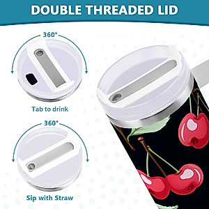 ARGTILDN 40 oz Tumbler Cherry Fruit Leaves Insulated Travel Mug with Handle and Straw Lid Stainless Steel Vacuum Coffee Cup Tea Beverage Container Water Bottles for Car Sports office