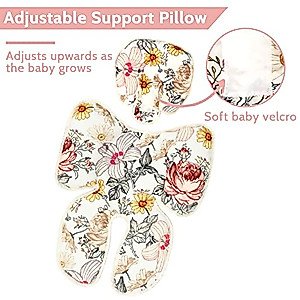 Floral Baby Car Seat Head and Body Support,2-in-1 Reversible CarSeat Insert,Soft Cushion for Stroller, Swing, Bouncer, Vintage Flowers