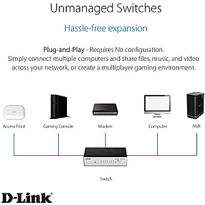 D-Link Ethernet Switch, 8 Port Unmanaged Gigabit Metal Fanless Desktop Plug n Play (GO-SW-8GE)