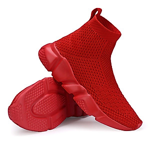 Casbeam Boys and Girls Breathable Lightweight Fashion Casual Sports Walking Shoes Running Sneakers 054 High Top Red 38