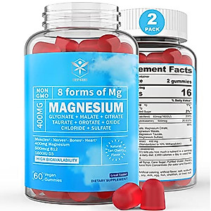 Magnesium Gummies 400mg | as 8 Forms of Magnesium Glycinate, Malate, Citrate, Taurate, Oxide, and More | with Ashwagandha Extract, D3 & B12 Supports for Calm, Zzz, Mood, Muscle Cramp - Vegan 120 Cts