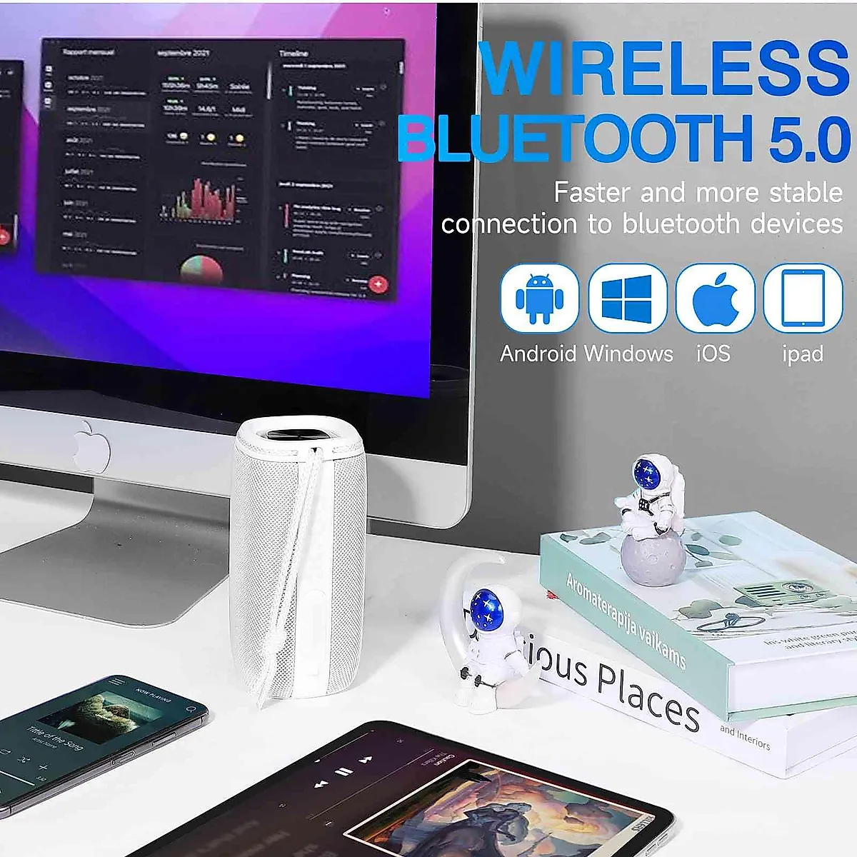 UrbanX Scorpio Series Bluetooth Speaker, IPX6 Waterproof Speakers HD Surround Sound with Punchy Bass, True Wireless Pairing, BT5.3, Portable Speaker for Nubia Prague S - White