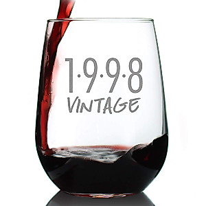 Vintage 1998-26th Birthday Stemless Wine Glass Gifts for Women & Men Turning 26 - Bday Party Decor - Large Glasses