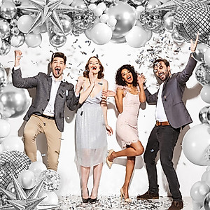 135pcs Disco Balloon Arch Garland Kit, White Silver Balloons with Disco Ball Balloons Silver Foil Balloons for Birthday Decorations Graduation Prom Decorations 2024 Disco Party Decorations