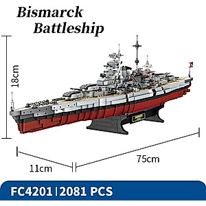 FULHOLPE Bismarck Class Battleship Building Blocks Set, MOC Military Warship Model Bricks Construction Toy Compatible with Major Brands - 2081 Pieces