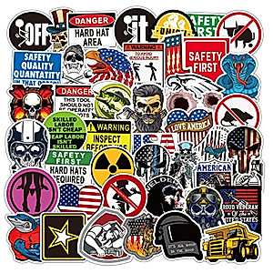 50 pcs Hard Hat Stickers and Decals Funny Toolbox Warning Sticker Helmet Stickers Welding Stickers Construction Stickers for Adults, Mechanics, Electricians, Military, Construction, Welders