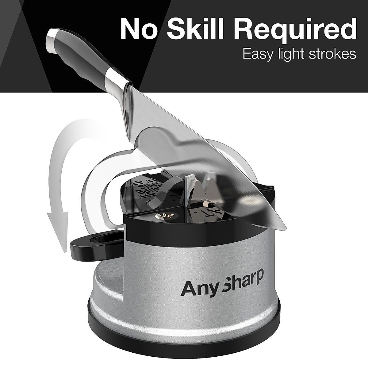AnySharp Essentials - Knife Sharpener with PowerGrip - For Knives and Serrated Blades - Silver