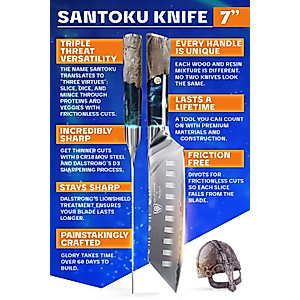 Dalstrong Valhalla Series Santoku Knife 7" Bundled with Slicing & Carving Knife 12" - w/Leather Sheath