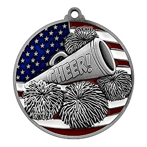 Decade Awards Cheer Medal, Patriotic - Gold - 2.75 Inch Wide | Spirit First Place Medal with Stars and Stripes Neck Ribbon