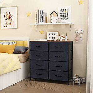 LYNCOHOME 8 Drawer Dresser for Bedroom, Closet, Hallway, Fabric Dresser for Baby, Kids, Sturdy Steel Frame, Lightweight and Movable Chest of Drawer, Black Dresser