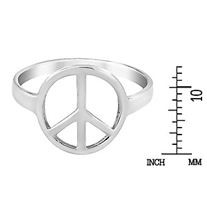 AeraVida Shiny Peace Sign No War .925 Sterling Silver Ring (10)