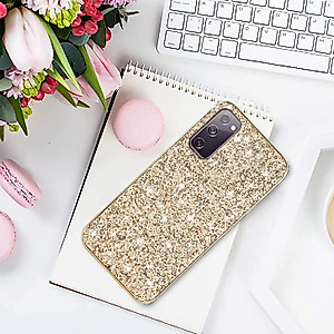 Compatible with Samsung S20 FE Case Glitter Shockproof, for Samsung Galaxy S20 FE Phone Case Bling Sparkly Soft TPU and PC Silicone Shiny Girl Women Thin Protective Cover (Gold)